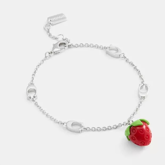 Coach | Jewelry | Coach Silver Bracelet With Red Strawberry Charm ...